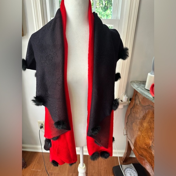 Jackpot | Jackets & Coats | Red And Black Ponchocape With Black Rabbit ...